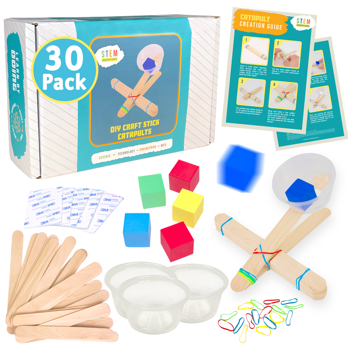 STEM INVENTIONS Craft Stick Catapults Kit, Supplies for 30 Catapults ...