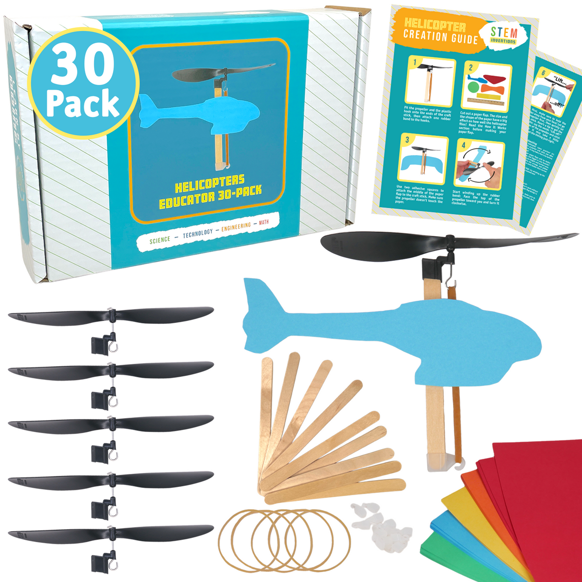 Rubber Band Helicopter Kit - 30 DIY Propeller-Powered Helicopters, STE ...