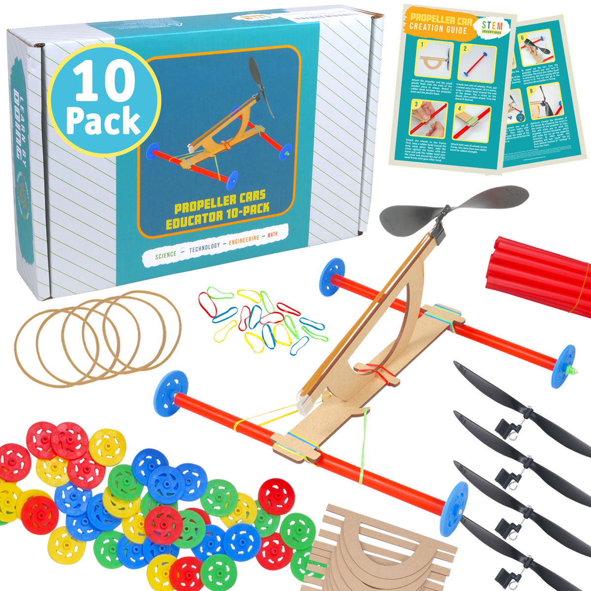 Rubber Band Propeller Car Kit, 10 Pack, DIY STEM Project for Kids ...